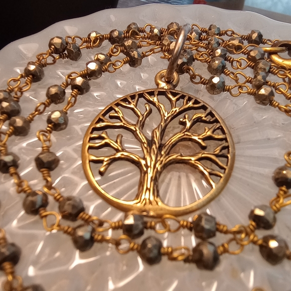 Grace & Heart | Jewelry | Grace Heart Brass Pyrite Necklace 3 With Tree ...
